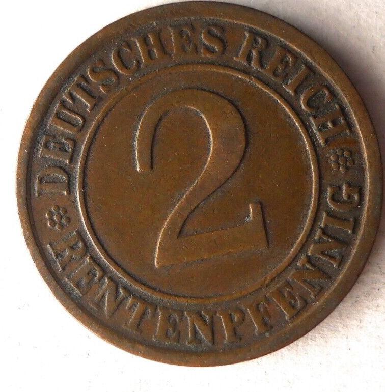 1924 J WEIMAR GERMANY 2 RENTENPFENNIG - Great Coin - FREE SHIP - German ...
