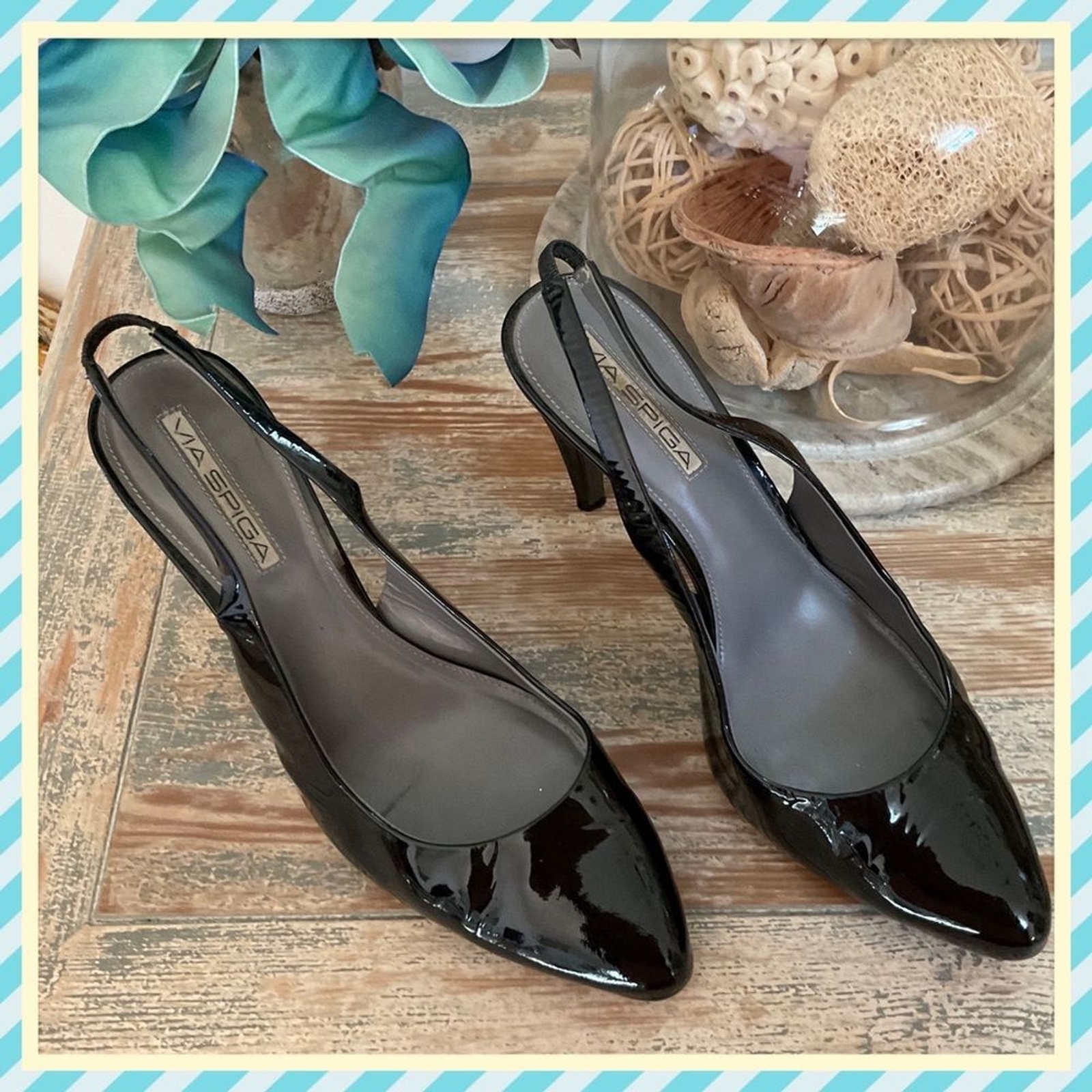 Via Spiga Black Patent Slingback Heels, Size 8M - Gem
