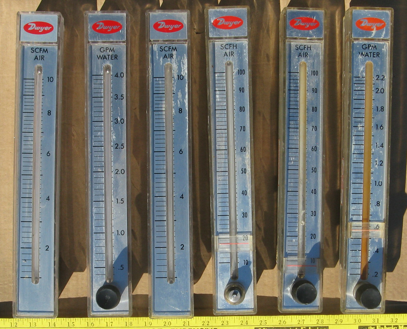 (6) Dwyer RMC-121 Series Flow-meter 10" Scales Air Water 1-10 SCFM ...