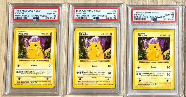 3 RED CHEEKS Pikachu Set Pokemon 1999 Base Set Shadowless English 58/ ...