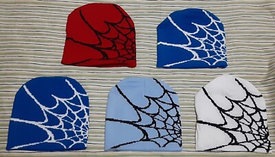 REDUCED! 5 Web Beanies, Acrylic, 1 Light Blue, 2 Blue, 1 Red, 1 White ...