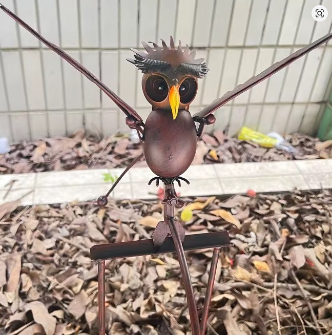 Wing Flapping Kinetic Metal Brown Owl Rocking Yard Stake Wind Spinner ...