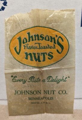 1931 Johnson's Flavor Toasted Nuts Wax Bag Johnson Nut Co Minneapolis ...