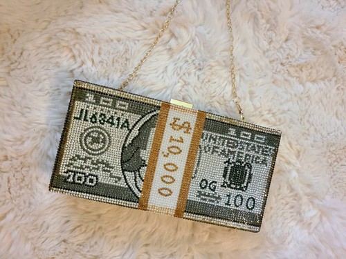 Creative Fashion New Money Clutch Rhinestone Purse 10000 Dollars Stack ...