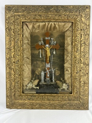Antique 1877 Jesus Crucifix Religious Catholic Shadow Box - Thy Kingdom ...