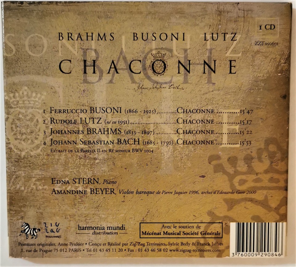 BRAHMS BUSONI LUTZ BACH CD CHACONNE EDNA STERN AMANDINE BEYER | eBay