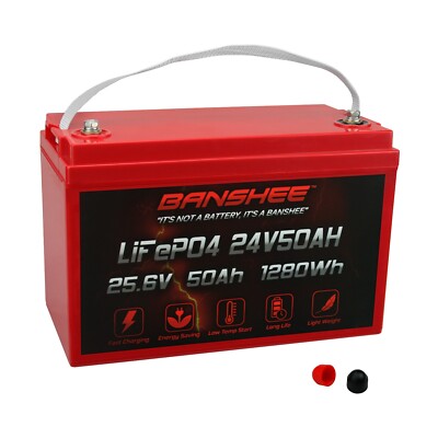Banshee 24V 50Ah Lithium Battery Rechargeable LiFePO4 3000 Deep Cycle ...