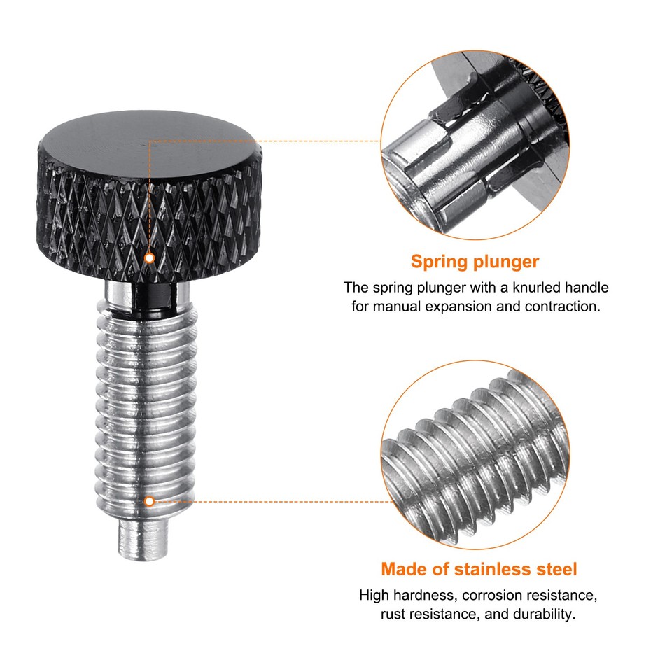 Spring Plunger M6x1 Thread Size Pin Dia. 3mm Stainless Steel Black ...