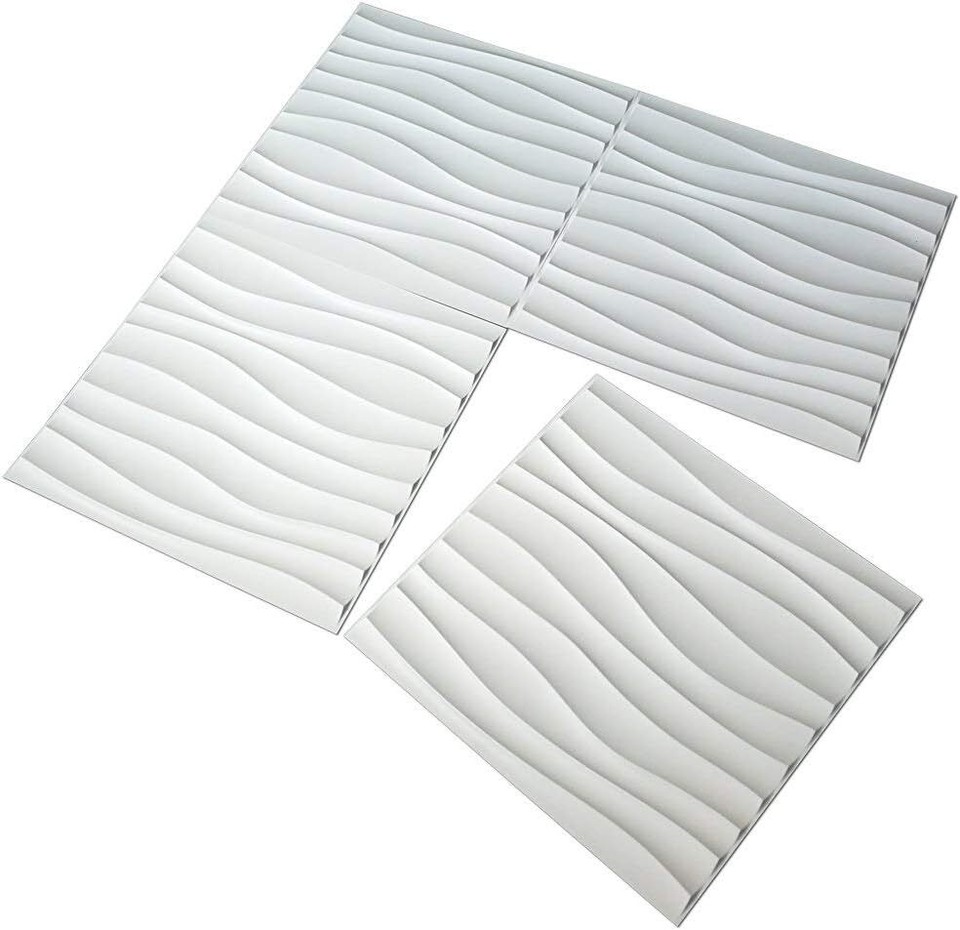 Art3D Plastic 3D Wall Panel PVC Wave Wall Design, White, 19.7" X 19.7 ...