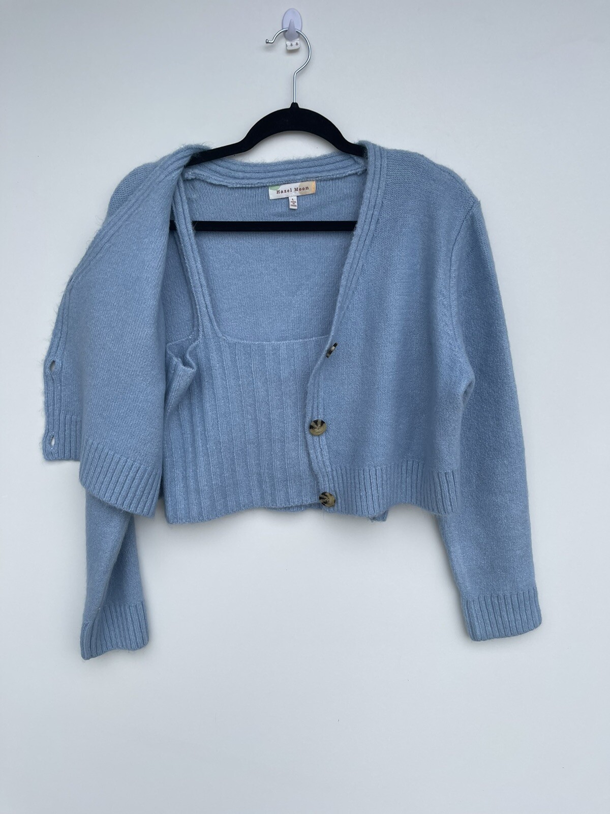 Hazel Moon Crop Top Fuzzy Cardigan Set - Gem