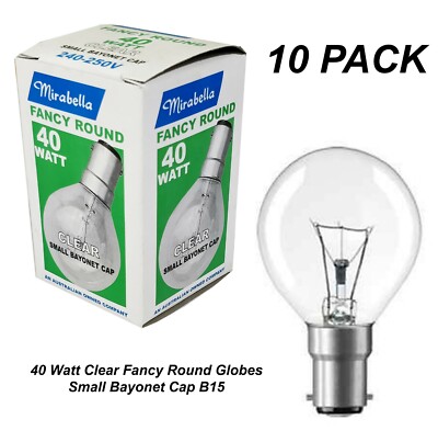 10 x 40W Clear Fancy Round Light Globes Bulbs Lamps B15 Small Bayonet ...