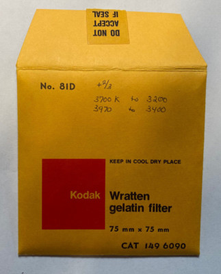 KODAK WRATTEN GELATIN FILTER NO. 81D 3" /7.6cm Square opened w/ filter ...
