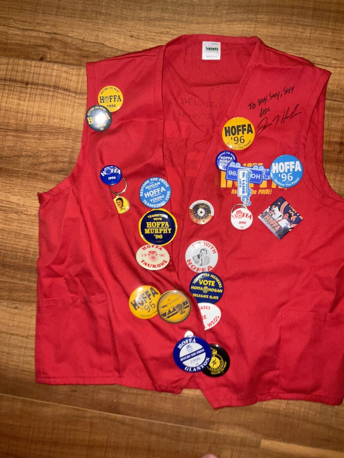 vintage james jimmy hoffa 1996 autographed vest w pin… - Gem