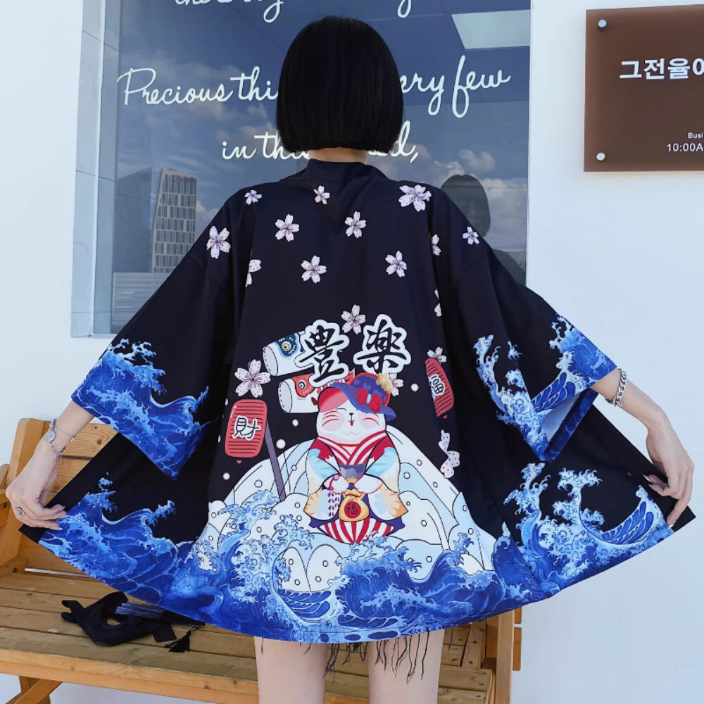 Japanese Men Women Kimono Coat Casual Jacket Yukata Haori Cardigan ...