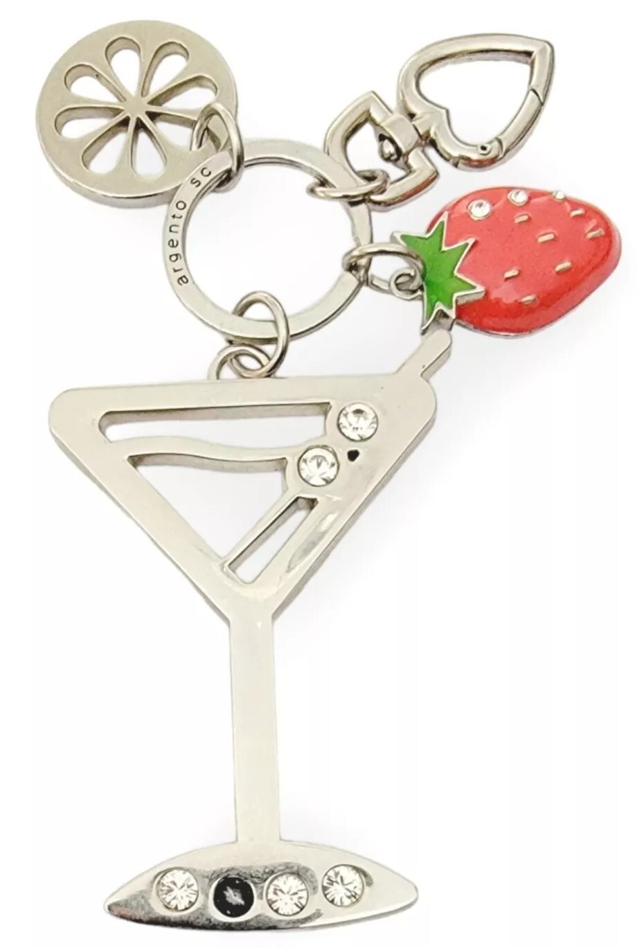 Argento SC Strawberry Martini Glass Keychain Solid Metal Charm Clip ...