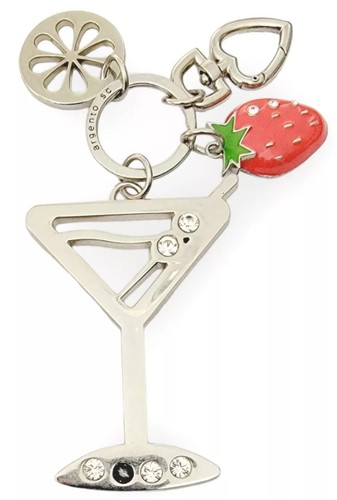 Argento SC Strawberry Martini Glass Keychain Solid Metal Charm Clip ...