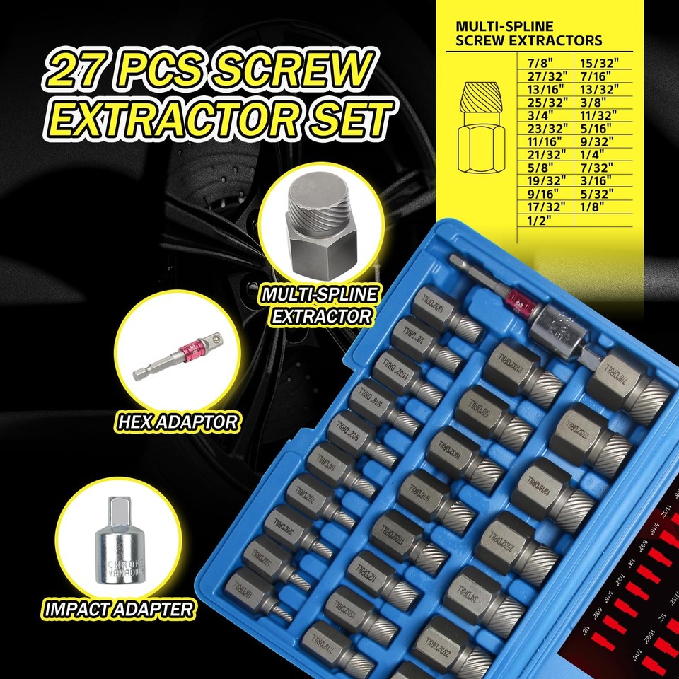 27 Pcs Screw Extractor Set Easy Out Bolt Extractor Kit 3/8" Inch Drive ...