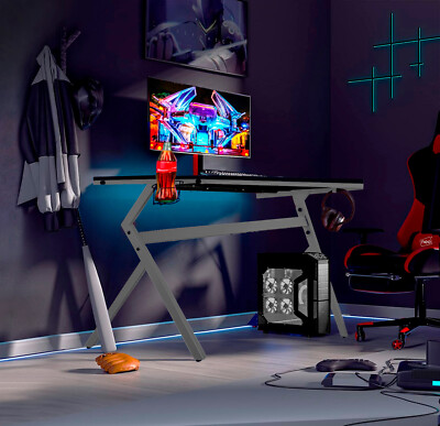 Neo Desk Gaming Table Ergonomic with Headphone Hook Cup Holder Cable ...