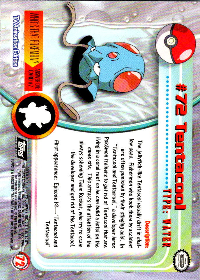 Tentacool #72 Topps Black Label TV Animation Edition Non Holo Pokémon ...