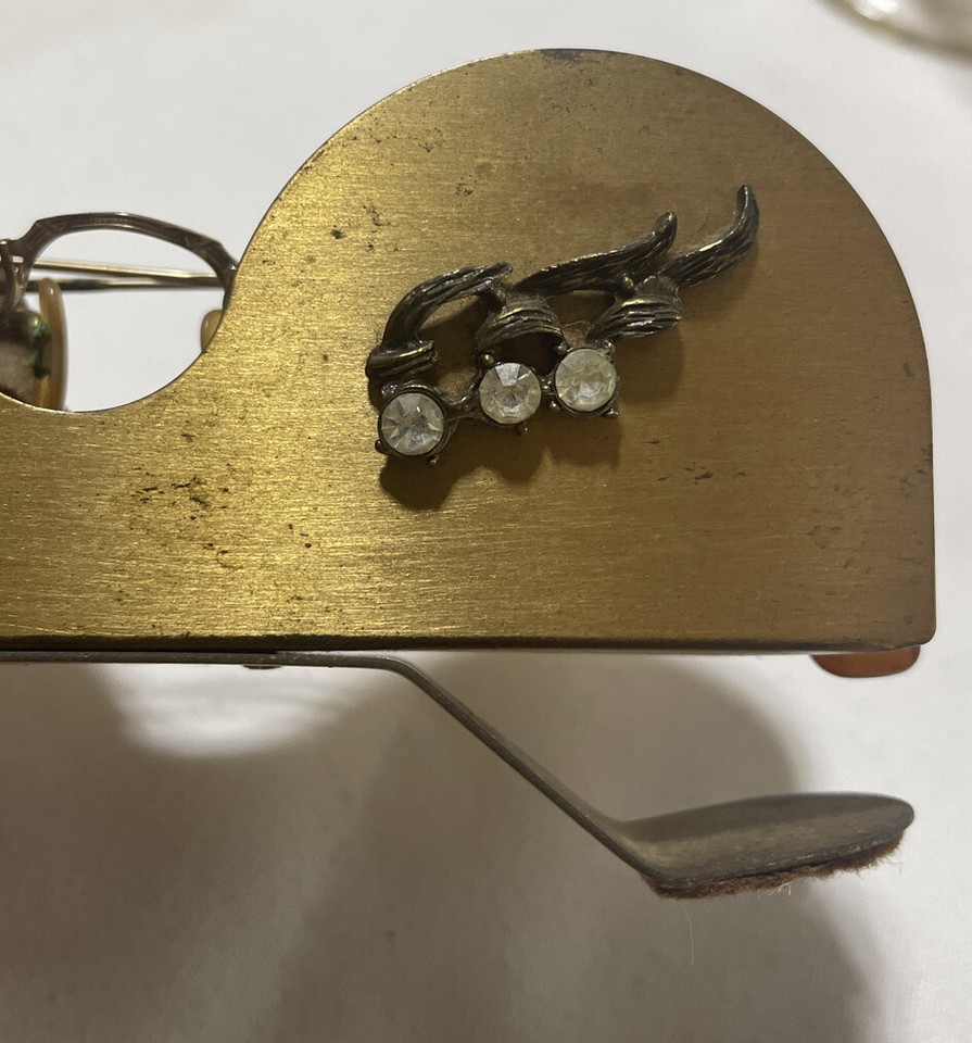 Vintage Footed Eyeglass Caddy Holder Cats Eye Rhinestones Gold Tone ...