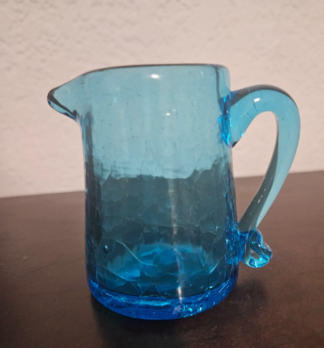 VTG MCM (Bischoff?) Blue Crackle Glass Creamer Pitcher | eBay