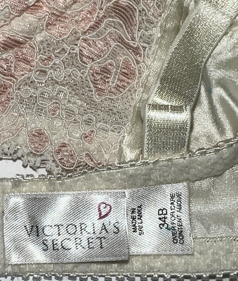 Victoria’s Secret VTG Lace Bra 34B Cream Pink Floral Push-Up Underwire ...
