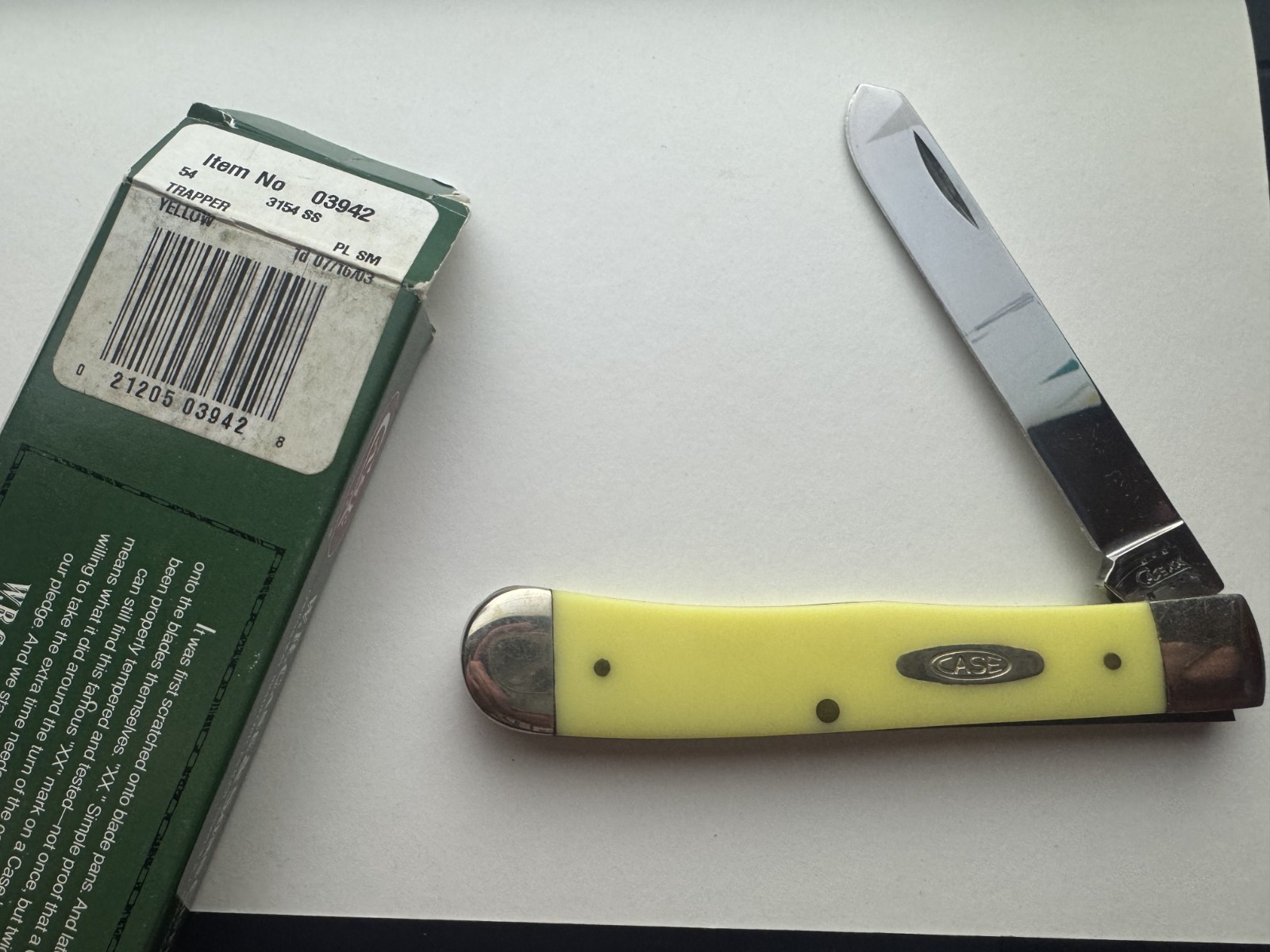CASE Knife Yellow Synthetic Trapper 1 Blade No 03942 3154 SS 2003 With ...