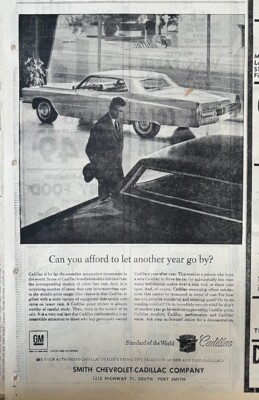 1967 newspaper ad for Cadillac - Can you afford to let another year go ...