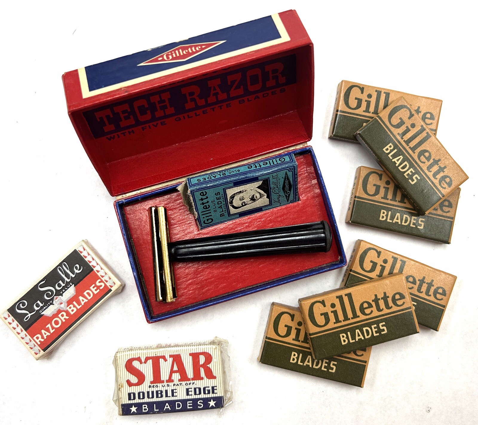 Vintage Gillette Tech Razor 8 Unopened Star & La Salle Blades Packs ...