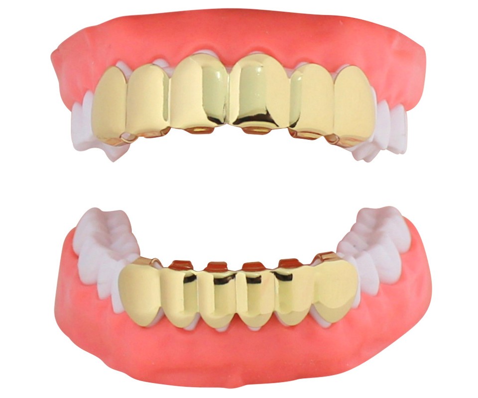Custom Fit 14k Gold Plated Top & Bottom Grillz Caps + 2 Single Teeth ...
