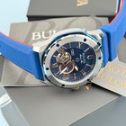 Men's Bulova 98A282 Marine Star Blue Dial Silicone Strap Automatic ...