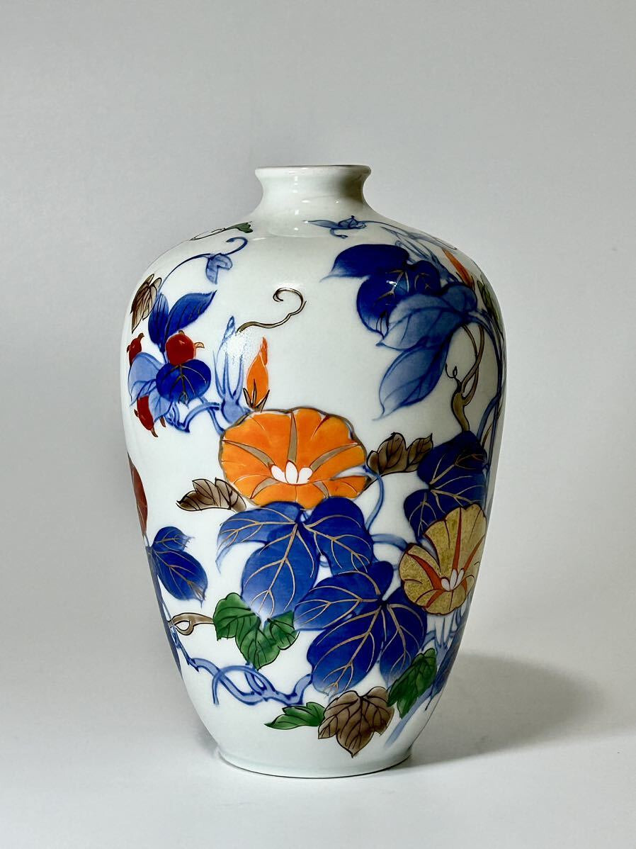 Japanese Antique Morning Glory Overglaze Vase by Tominaga Genroku Meiji ...