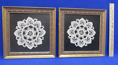 Pair Doilies Doily Professionally Framed Wall Hangings Decor Flower ...