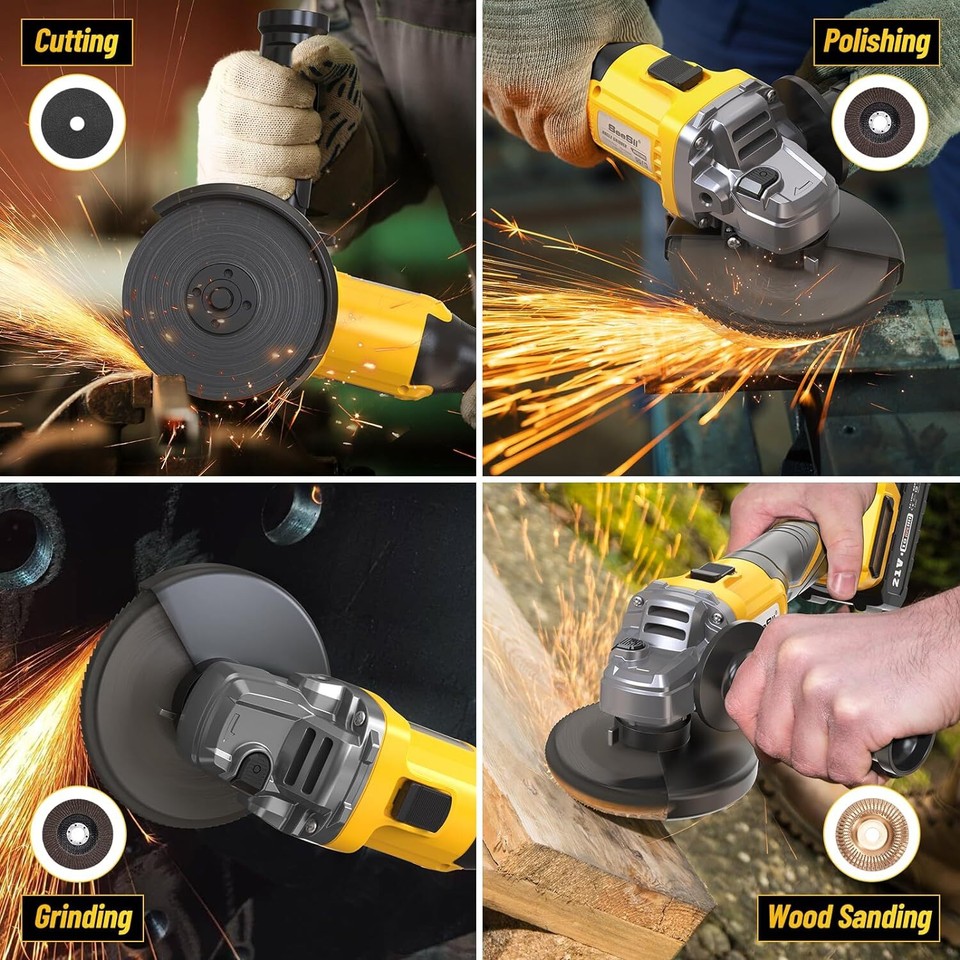 Seesii Cordless Angle Grinder Kit 10,000RPM Brushless Electric Battery ...