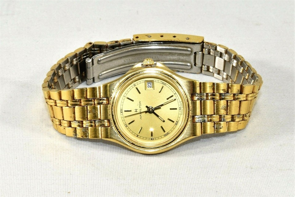 Hamilton women Gold Tone S. Steel Champagne Dial Watch New Battery | eBay