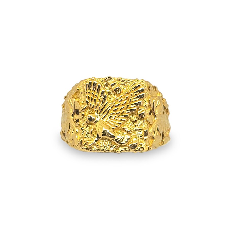 Solid 24K Yellow Gold Eagle Nugget Ring, Large Mens Gold Nugget Ring ...