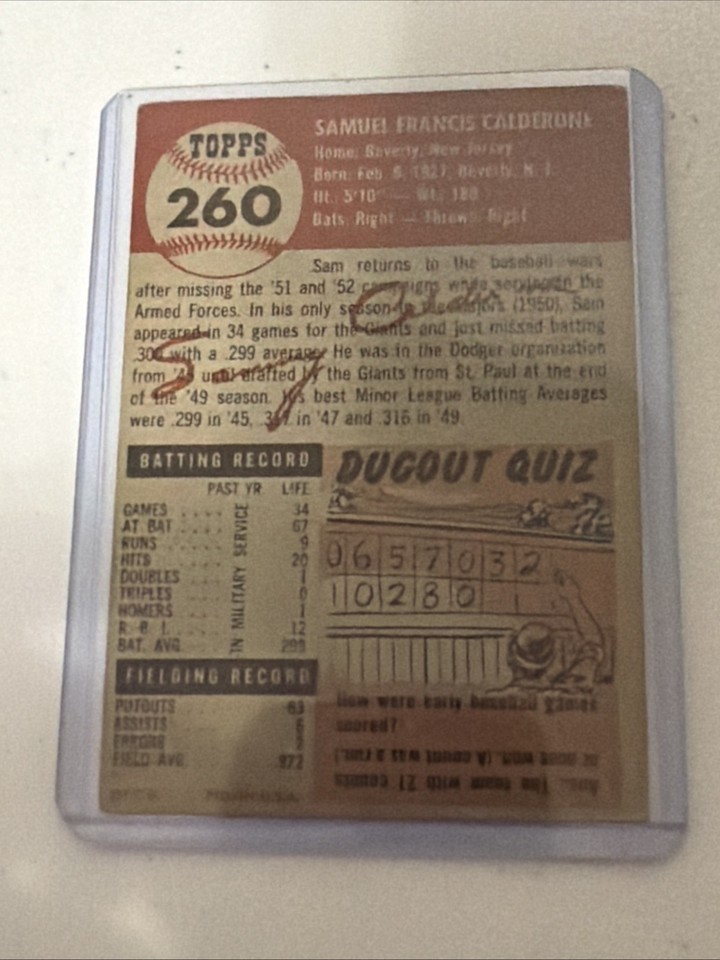 1953 Topps - High # Sam Calderone #260 (RC) | eBay
