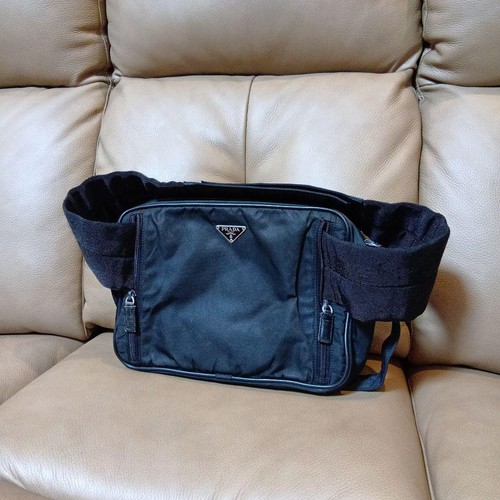 Prada Nylon Triangle Logo Waist Pouch Bag Black Used 20x27.5cm | eBay