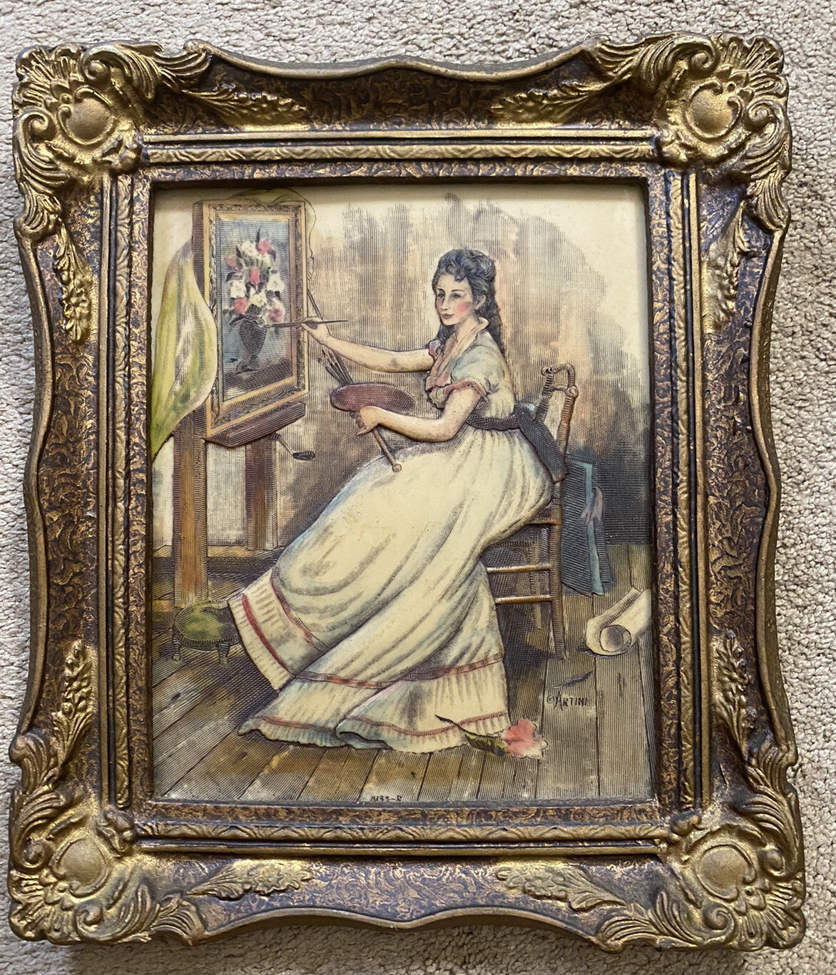 Vintage Artini 4-D Twin Etched Hand Engraving Framed Elegant Woman ...