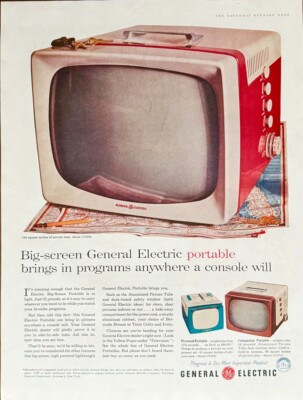 1956 General Electric Television PRINT AD Big Screen Portable Programs ...