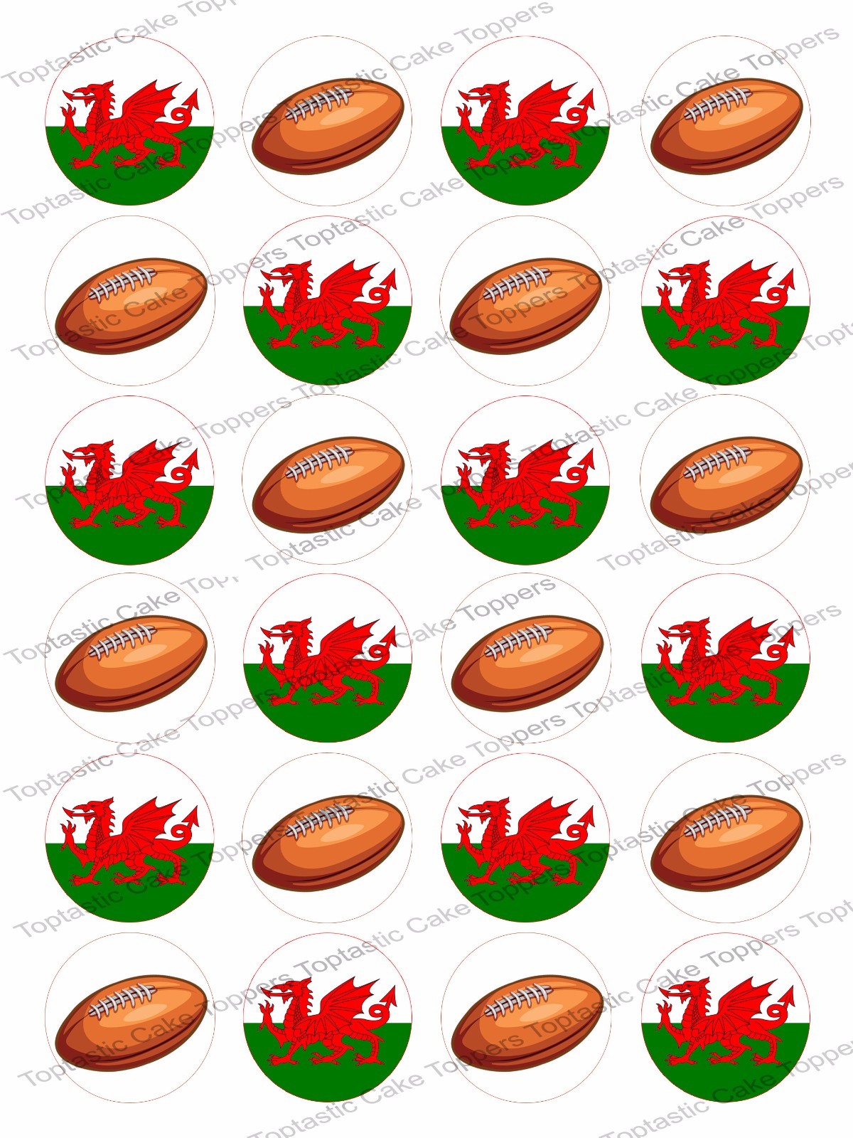 24 Wales Flag Rugby Ball Edible Icing Cupcake Fairy Cake Party Bun ...