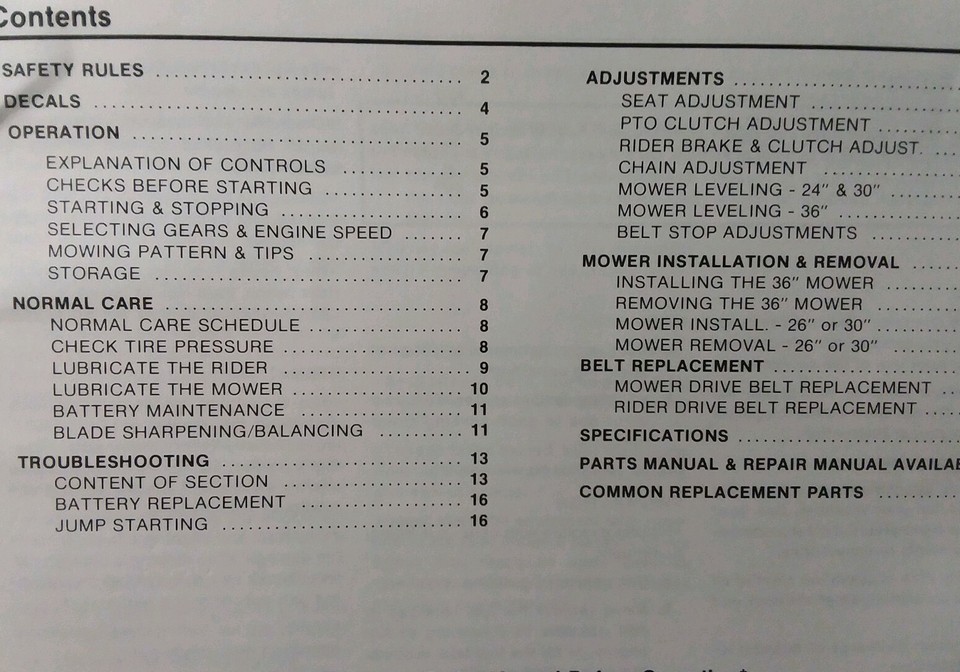 Simplicity 3105 3108 3110 RER Riding Lawn Mower Tractor Owners Manual ...
