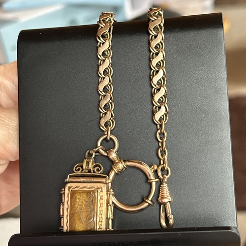 Deco AM. Double Pocket Watch Gold Fill Chain 9ct Gold Fill Tiger Eye ...