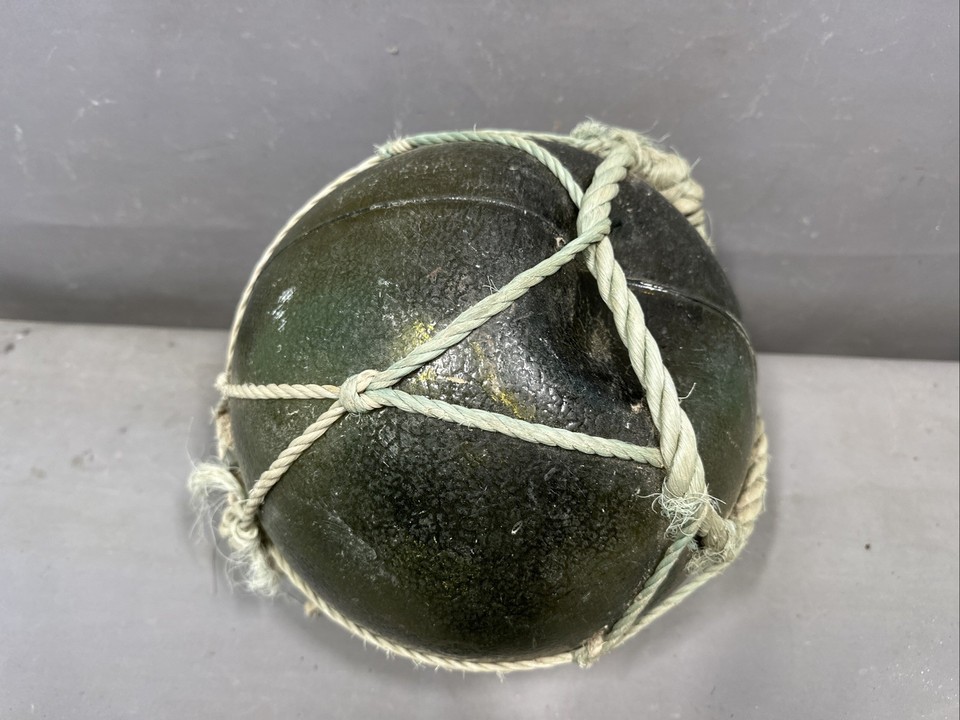 Rare 11” Vintage JAPANESE Old OLIVE GREEN Nautical GLASS FISHING NET ...