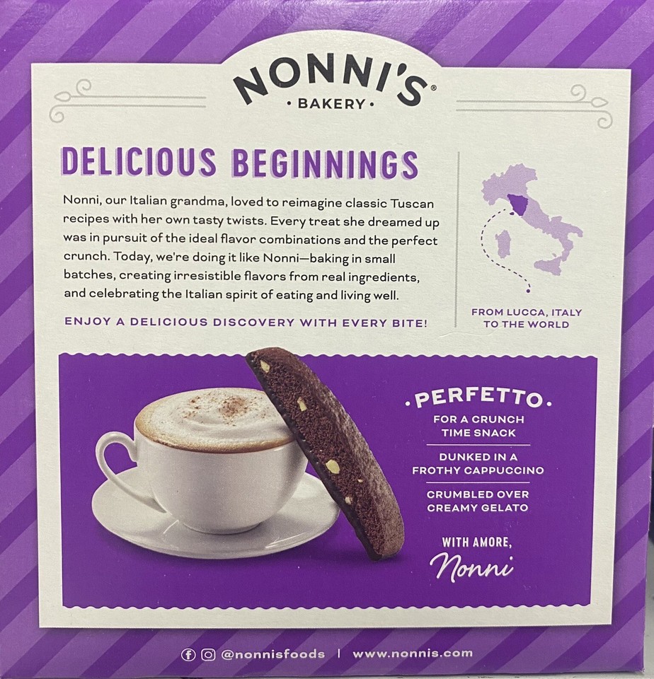 2x Nonni's Bakery DARK CHOCOLATE ALMOND Biscotti Nonnis 6.88 oz Box - 2 ...