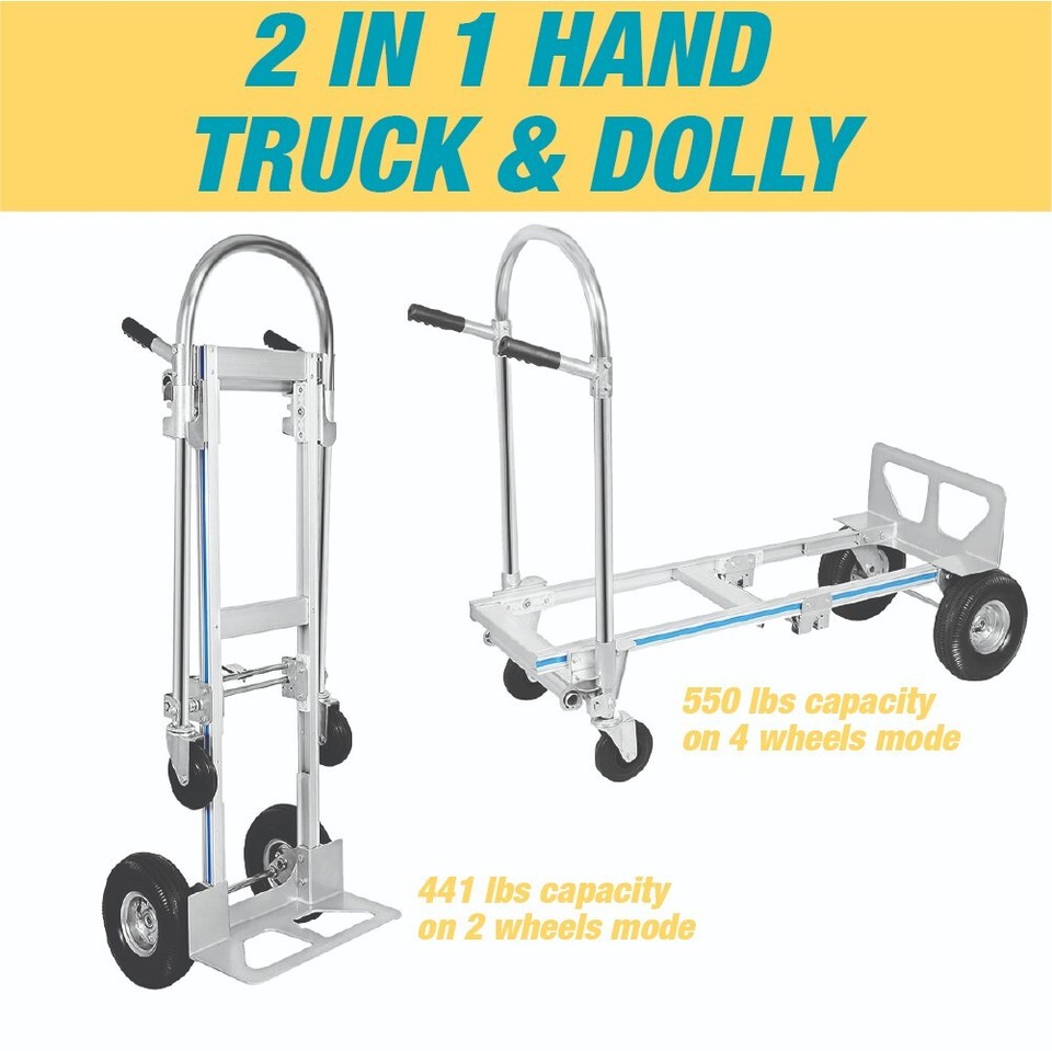 Lightweight Aluminum Hand Truck/Dolly, 2-in-1 Design, 550 Lbs - 17431 ...