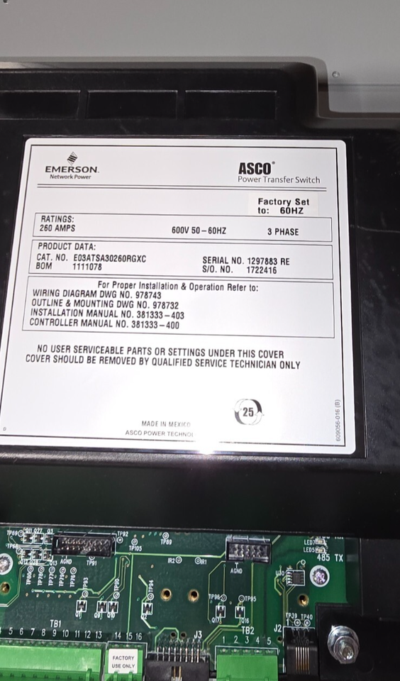 ASCO 300 ATS E03ATSA30260RGXC 260A 3Ph 3P Automatic Transfer Switch | eBay