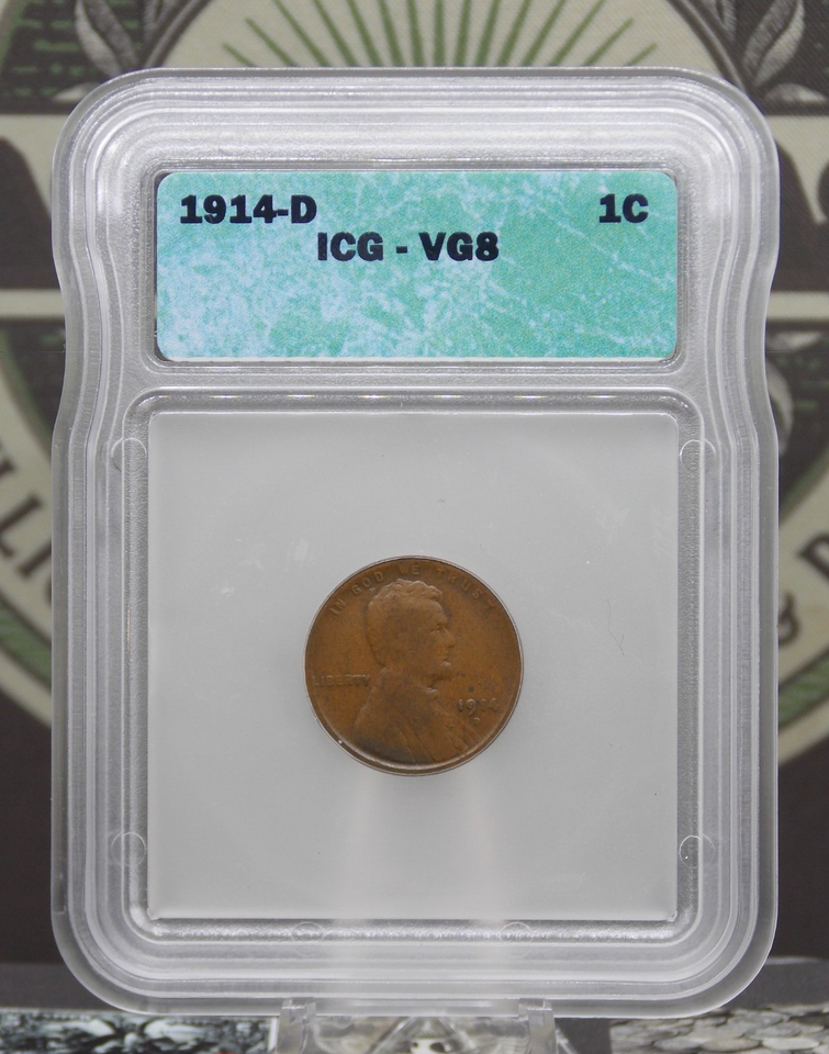 1914 "D" Lincoln Wheat Cent Penny 1c ICG VG8 #301 Very Good **KEY DATE ...
