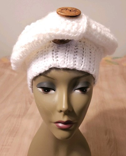 Hand-Made - Knitted Winter Beanie Beret Three Button Knit Hat - One ...
