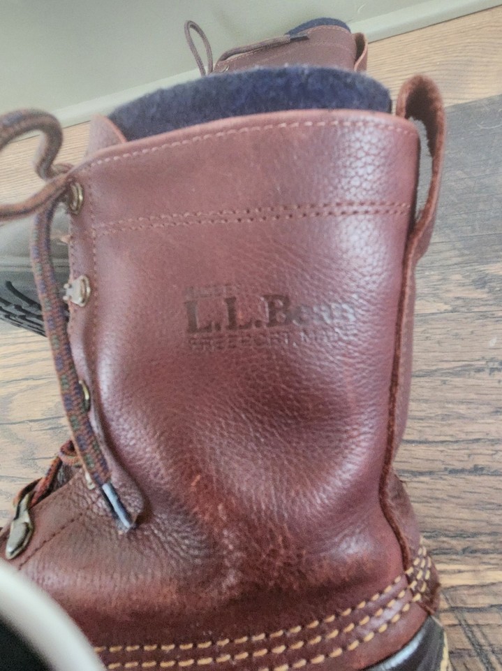 LL Bean Brown Leather Removable Liner Vibram Gumlite Sole Winter Duck ...